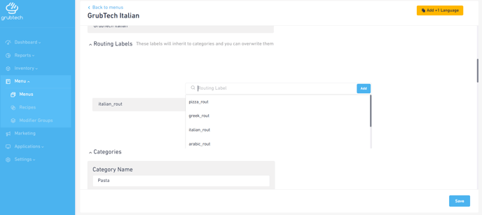 Connect a routing label to an existing menu. Connect a routing label to an existing menu.